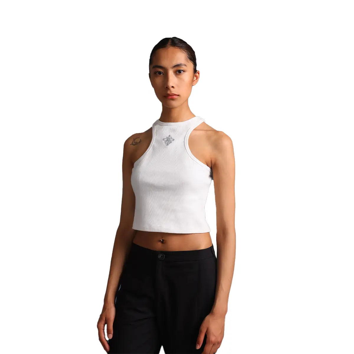 Alpha Cross Ribbed Tank In White